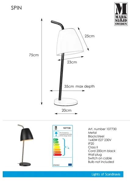 Markslöjd 107730 - Stolní lampa SPIN 1xE27/40W/230V