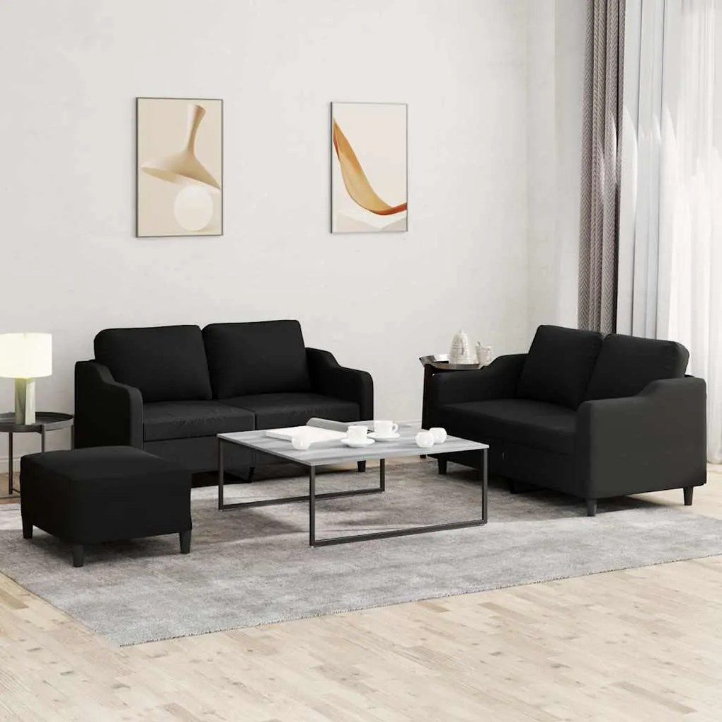 3dílná sedací souprava s poduškami černá textil 3201814