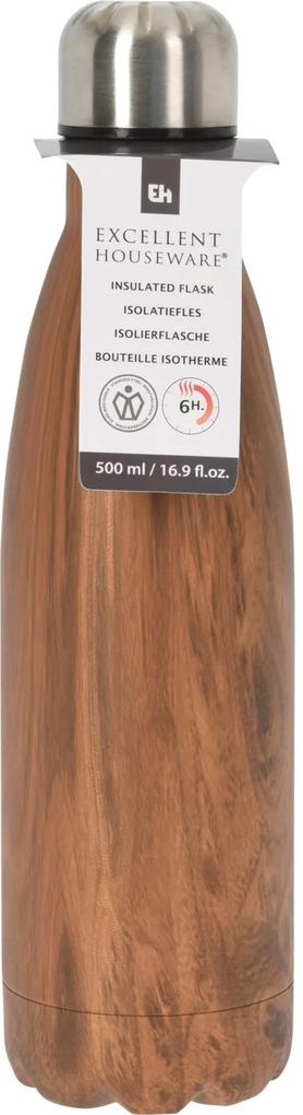 Excellent Houseware Vakuová flaška na pítí, 500 ml Barva: Dřevo