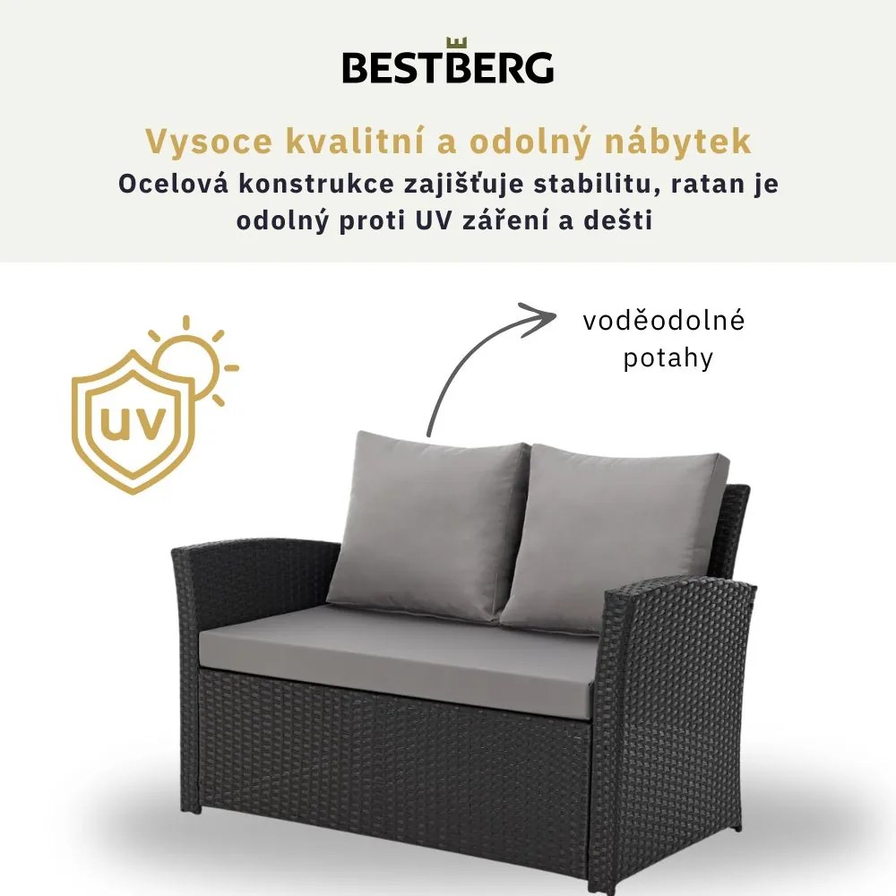 4dílná sada zahradního ratanového nábytku BestBerg Roma BBRF-1005BL / černá/šedá