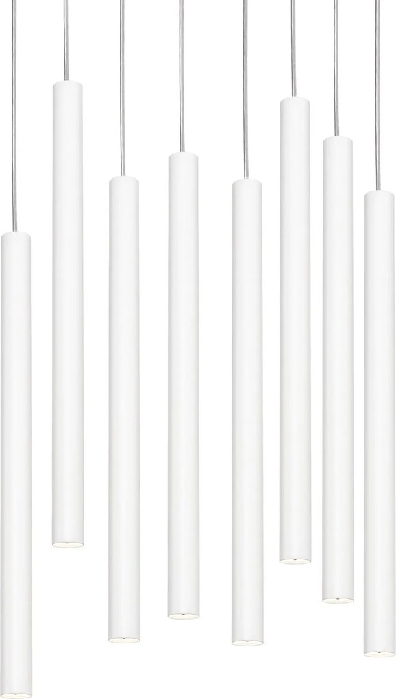 Závěsná lampa Roll s 8 prvky se stříbrným připojením bílá