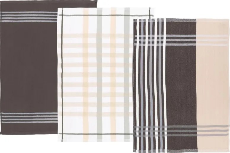 Bellatex Kuchyňské utěrky sada 3 kusů 50x70 cm Proužek Hnědá,Šedá