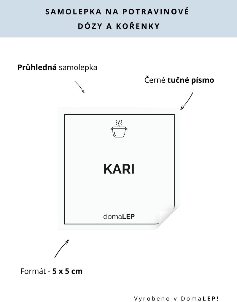 Samolepka na kořenky KARI průhledná 5 × 5 cm tučné písmo