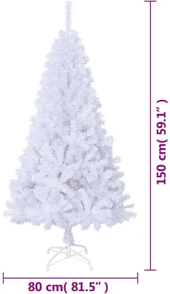 Umělý vánoční stromek s hustými větvemi bílý 150 cm PVC 321038