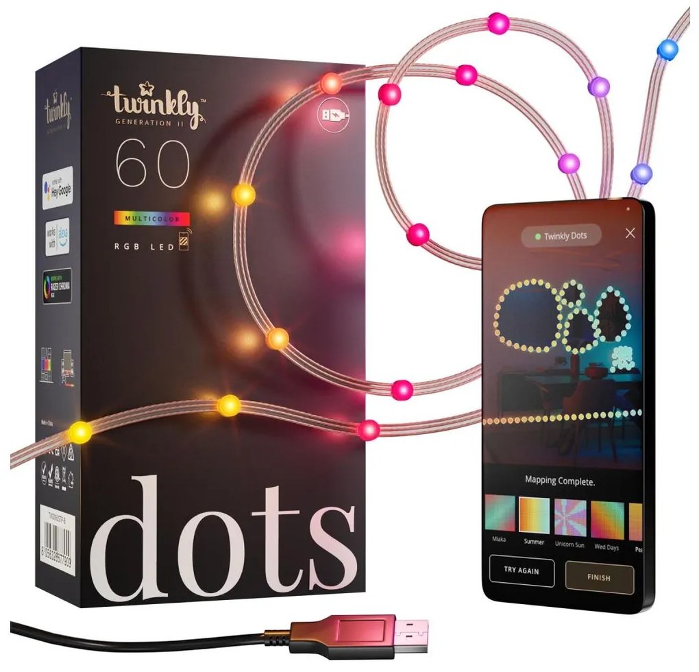 Twinkly TWD060STP-T - LED RGB Stmívatelný řetěz DOTS 60xLED 7 m USB Wi-Fi