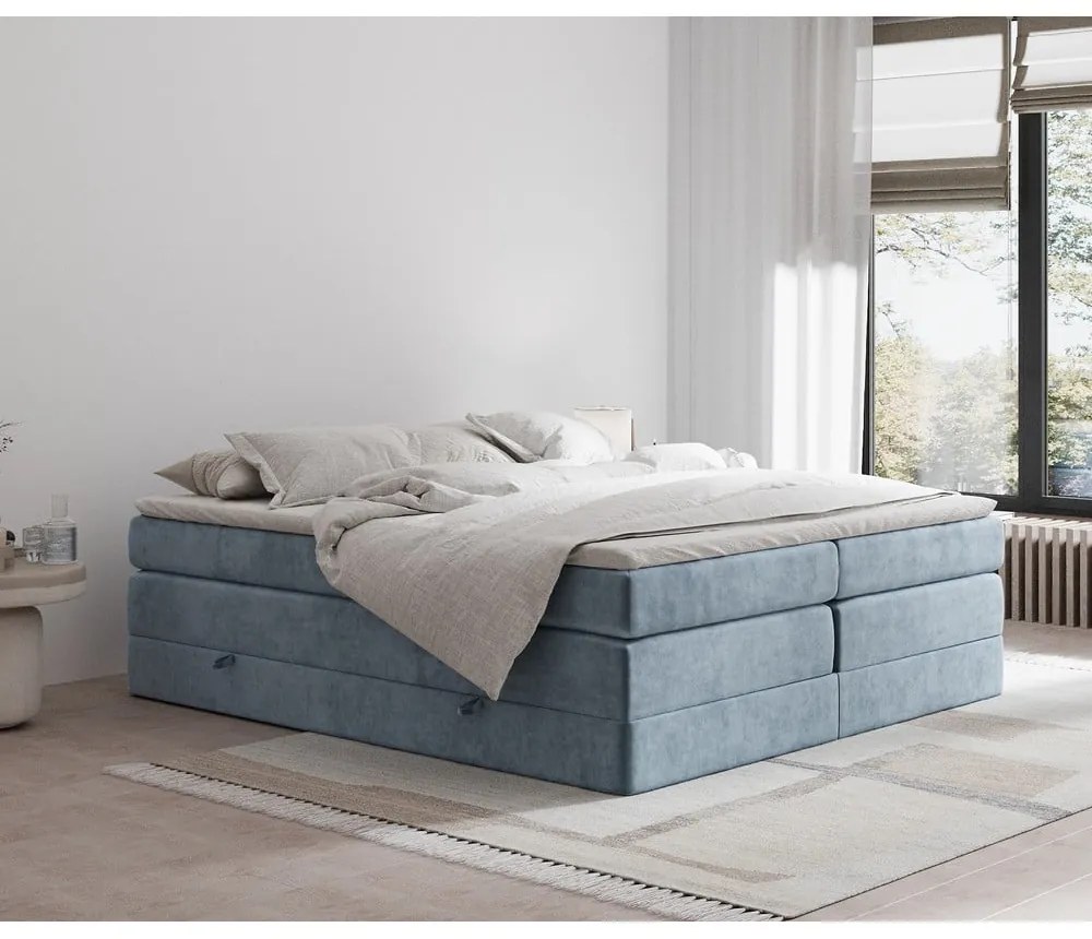 Modrá boxspring postel s úložným prostorem/bez čela 200x200 cm Juniper – Maison de Rêve