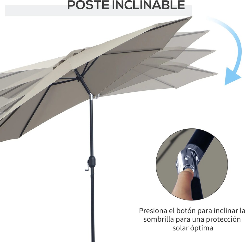 Zahradní slunečník Outsunny Ø295x250 cm s kličkou – venkovní parasol s naklápěcím mechanismem a odnímatelným kovovým sloupem pro terasu, bazén, balko…