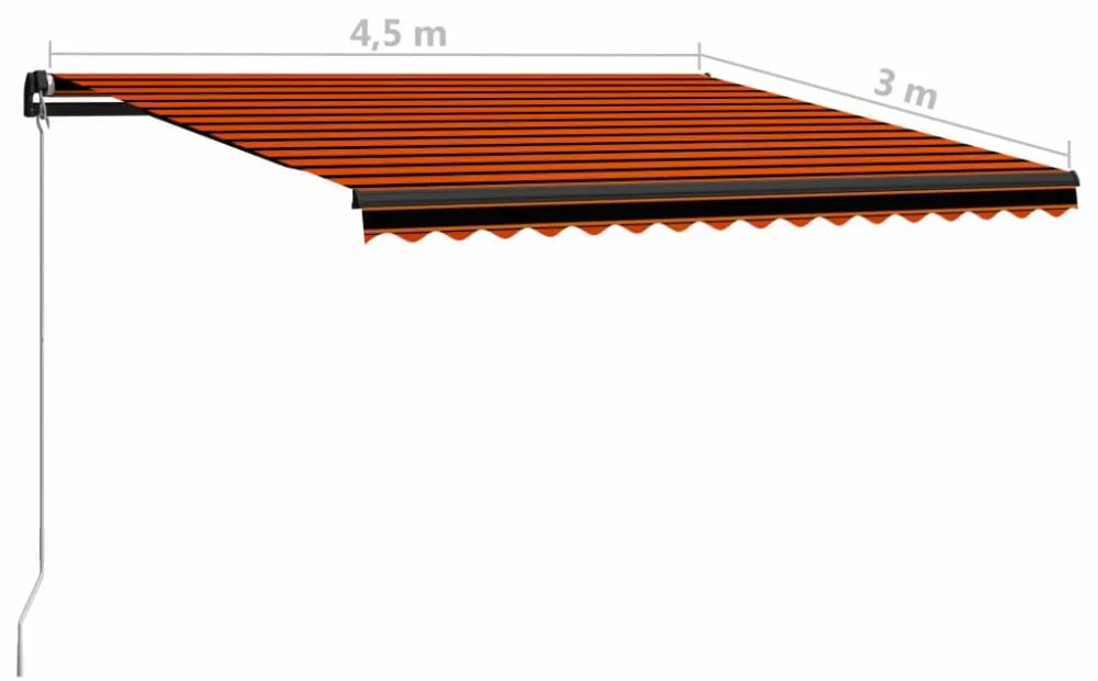 Ručně zatahovací markýza 450x300 cm Dekorhome Hnědá / oranžová