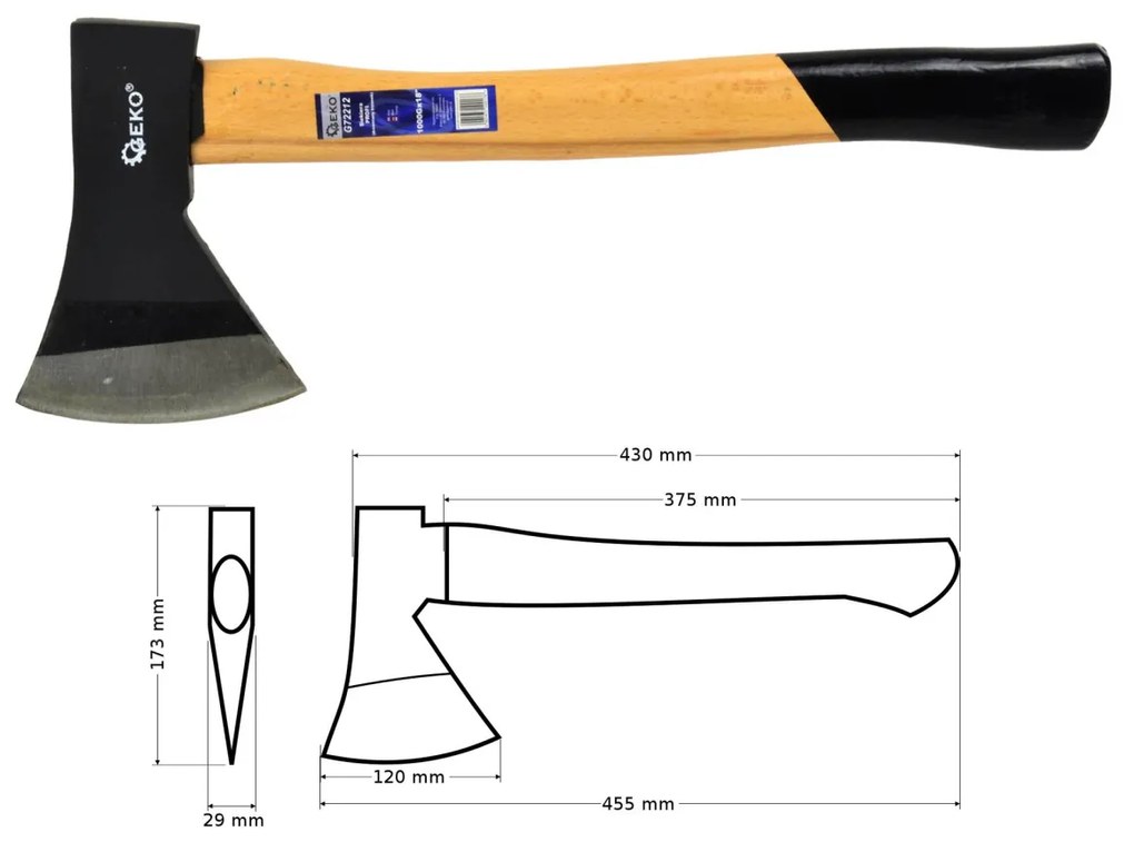 Sekera, dřevěná násada, 1000 g x 18" GEKO