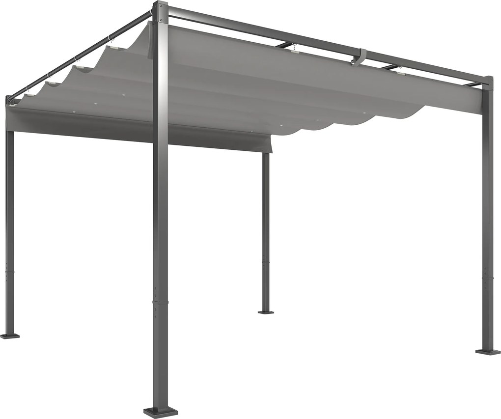zahradní pergola 3 x 3 m se stahovací střechou, pavilon, stínící stříška, UPF30+, šedá barva