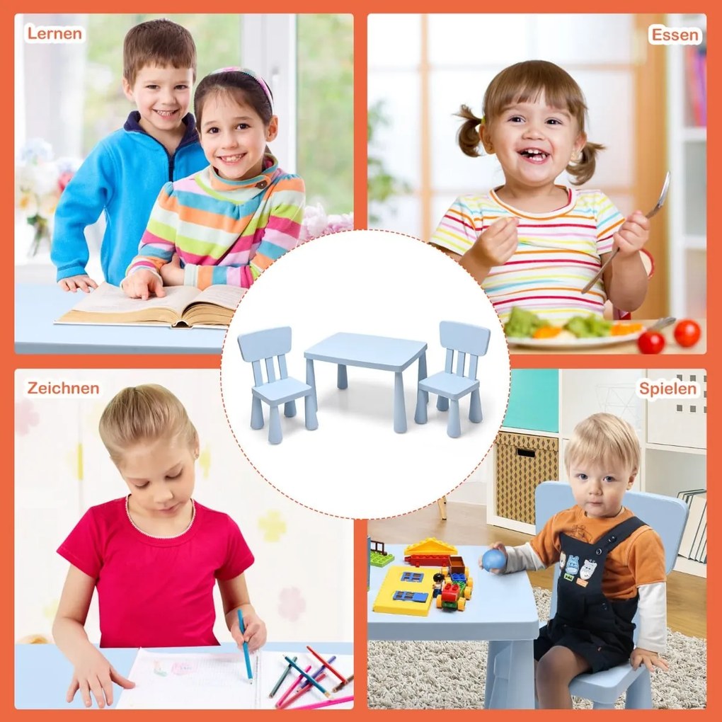Costway 3 PCS. Kindersitzgruppe Kindertisch mit 2 Stühlen Kindermöbel aus