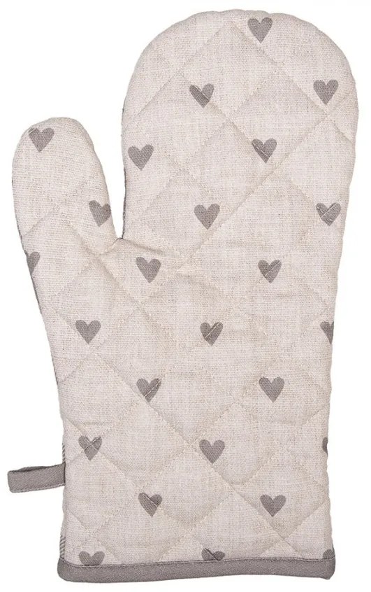 Béžovo-šedá bavlněná chňapka - rukavice se srdíčky Love It - 18*30 cm