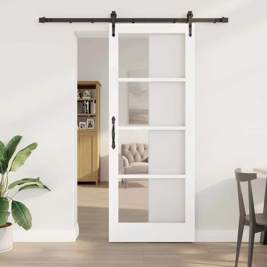 Posuvné dveře 83 x 211 cm Masivní borové dřevo a sklo Bílá 3332336