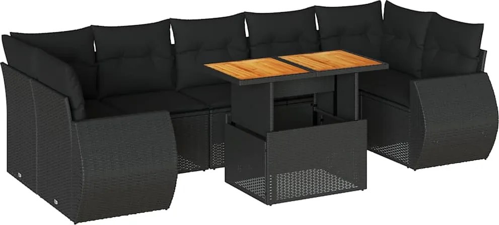 8dílná zahradní sedací souprava s poduškami černá polyratan 3327233