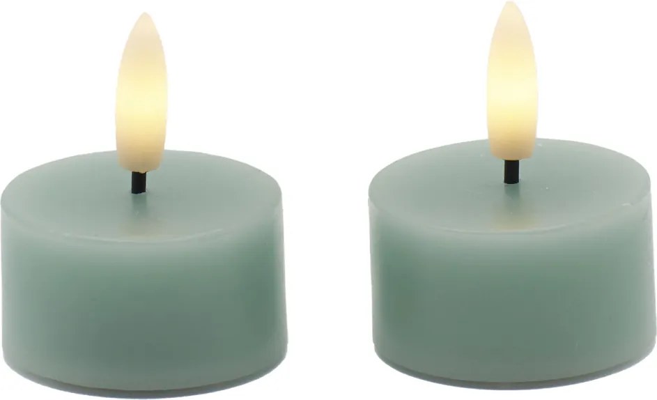Sada LED čajové svíčky na baterie Sille Tealight, Ø 4,5 × 2,2 cm, pískově zelená, z pravého vosku, balení 2 ks