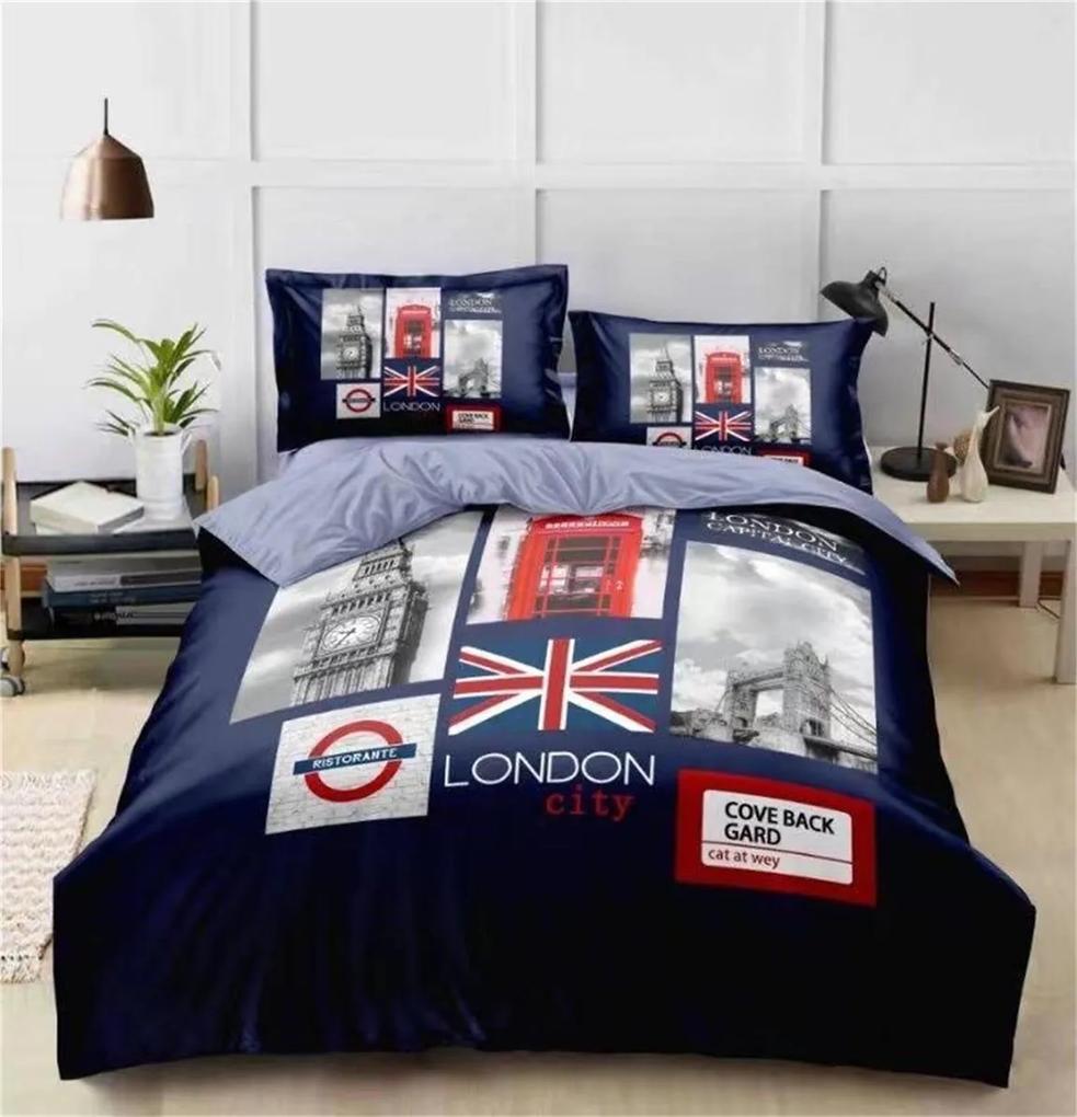Bavlissimo Sedmidílné povlečení Londýn 3 D modrá 140x200 na dvě postele |  BIANO
