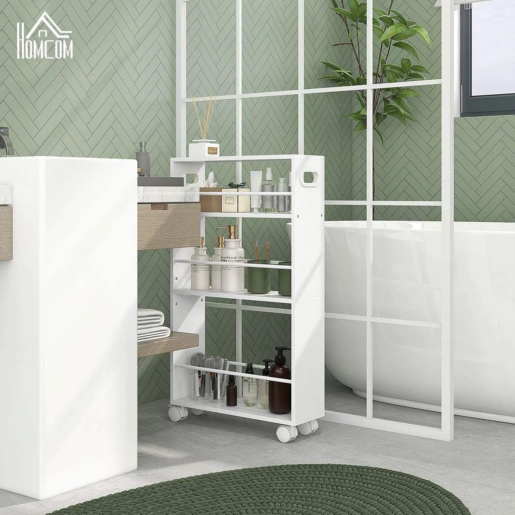 HOMCOM 3-policový kuchyňský vozík se bočními zábradlím a madly do jídelny a koupelny 45x15x80 cm Bílý