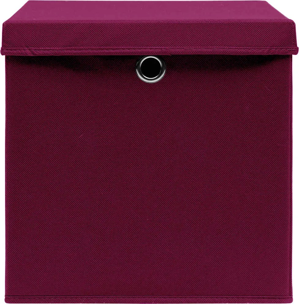 Úložné boxy s víky 10 ks tmavě červené 32 x 32 x 32 cm textil 288344