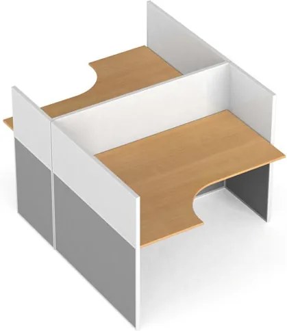 B2B Partner Rohový kancelářský pracovní stůl PRIMO s paravany, uzavřený, magnetická tabule, 2 místa, bříza