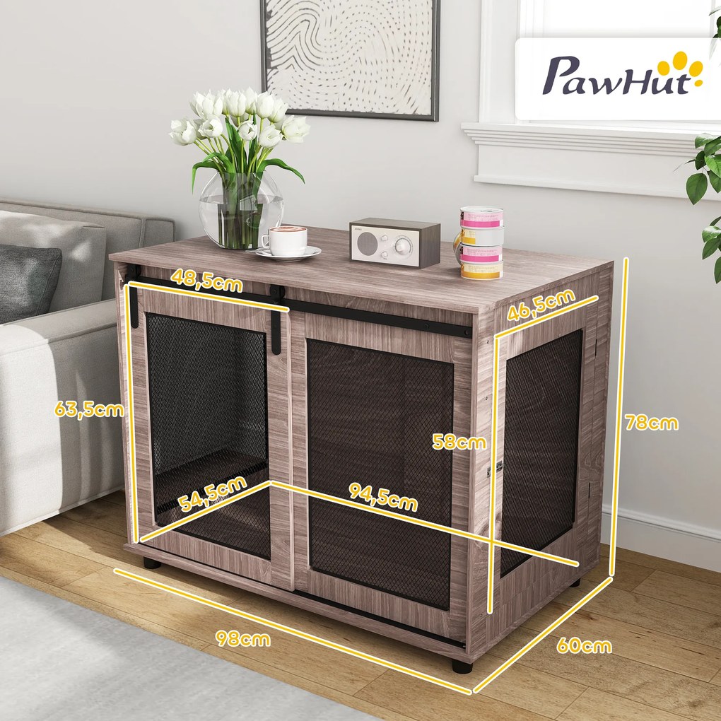 Přepravka pro psy, přepravní box pro psy, ústupový box pro domácí zvířata, uzamykatelné dveře, 98 x 60 x 78 cm, světle hnědá barva