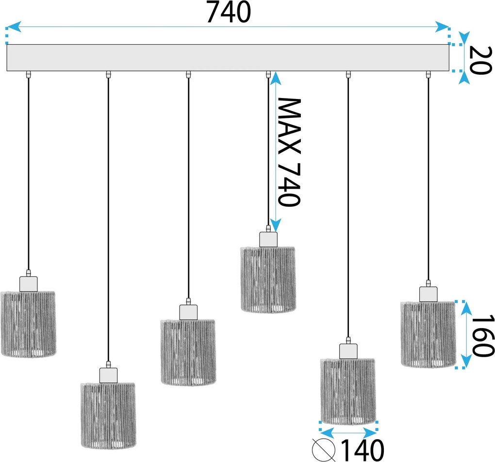 Toolight Toolight, stropní svítidlo 6xE27, APP1822-6CP, černá-hnědá, OSW-09314