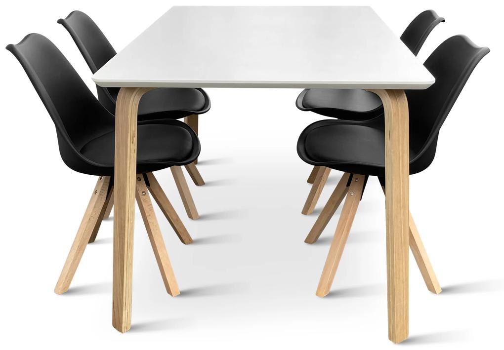 Dřevěný jídelní set ZAHA bílý + 4x židle Gina černá