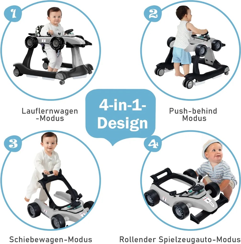 Costway 4 v 1 Dětské chodítko Skládací chodítko Šedé, šedá