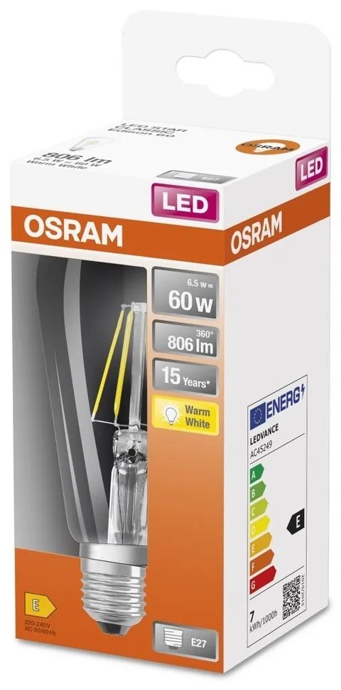 Dekorativní LED průhledná žárovka E27 6,5 W CLASSIC ST, teplá bílá