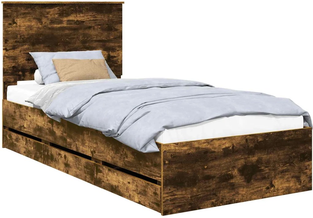 Rám postele s čelo Kouřový dub 100 x 200 cm Inženýrské dřevo 3409493