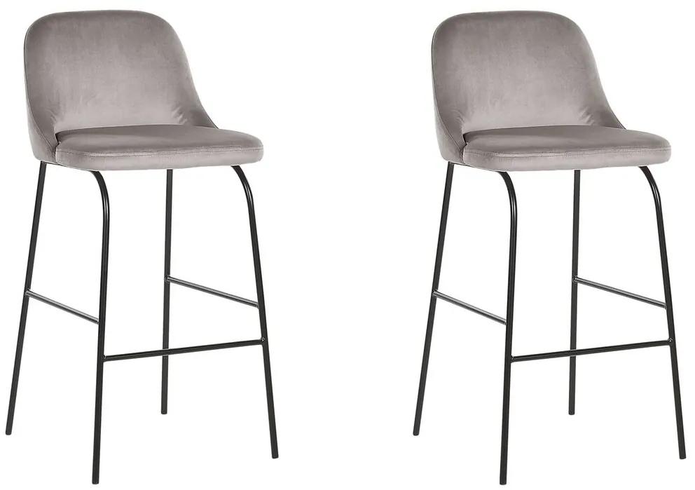 Sada 2 sametových barových židlí šedá NEKOMA Beliani