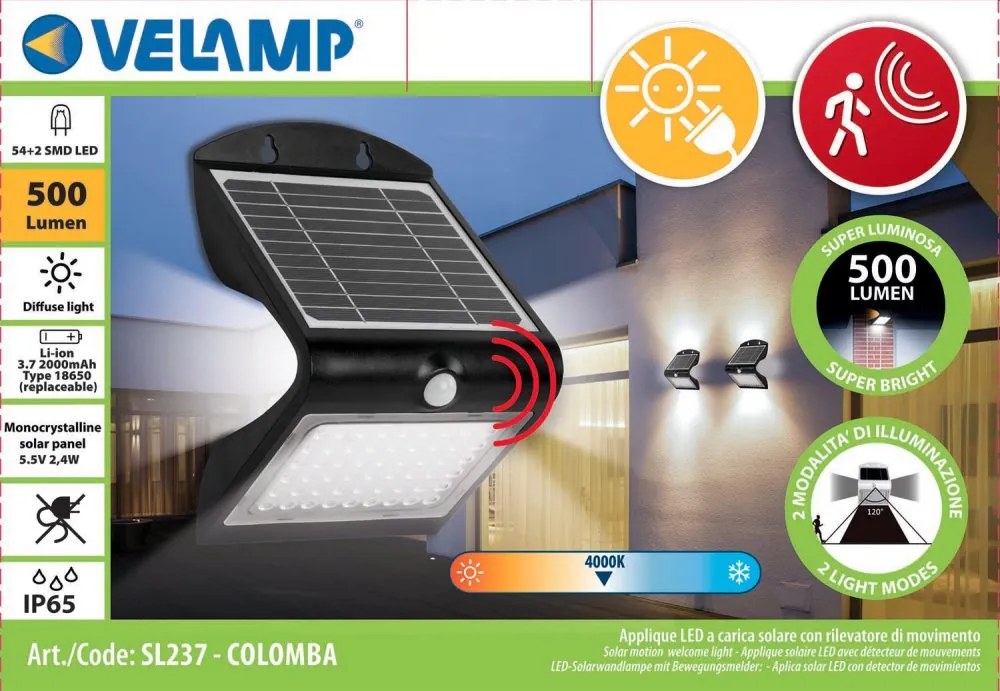 VELAMP LED solární světlo SL237 se senzorem