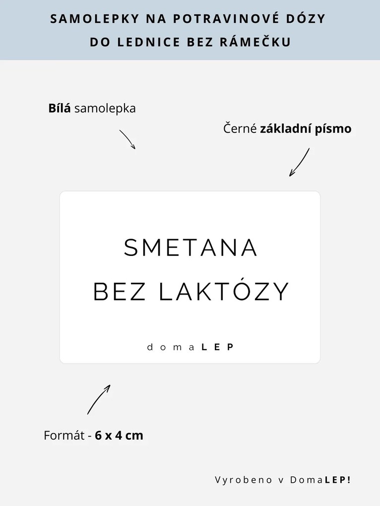 SMETANA BEZ LAKTÓZY - Samolepka na dózy do lednice, 6 x 4 cm