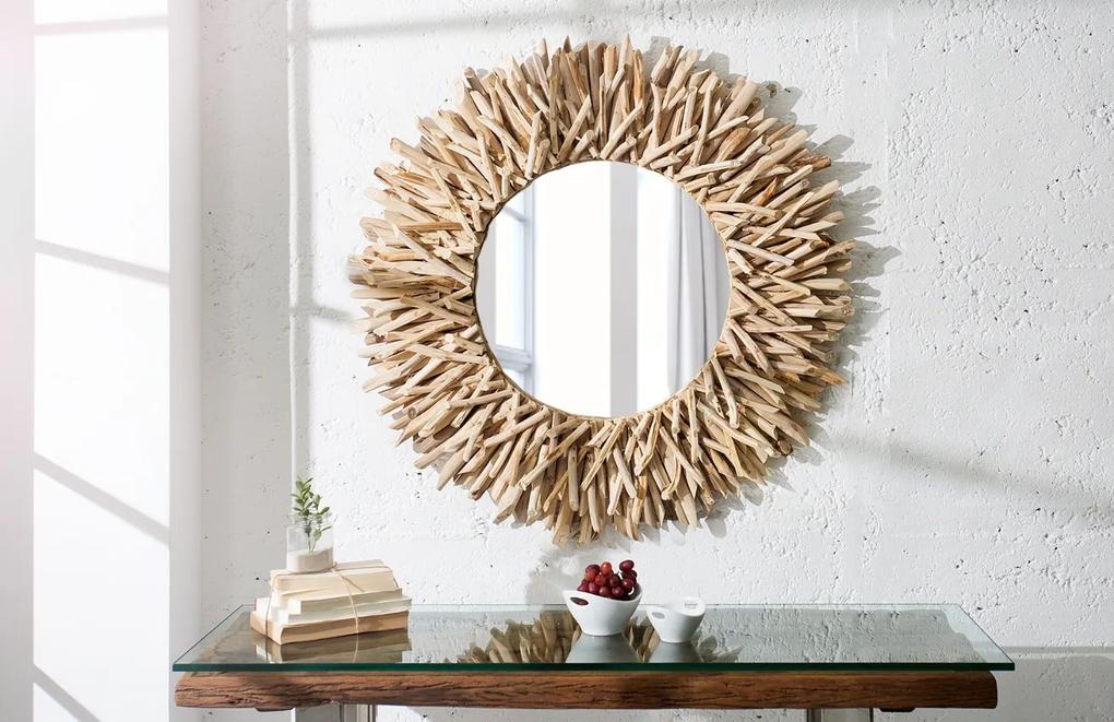 Moebel Living Přírodní teakové kulaté zrcadlo Sticky 80 cm