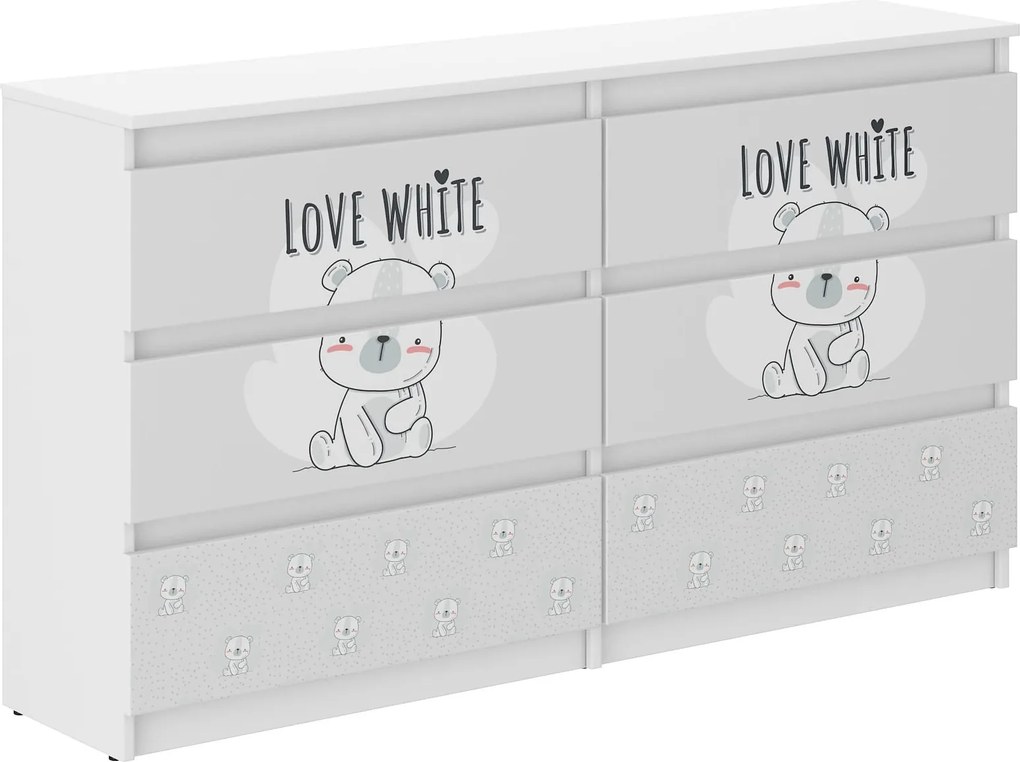 Wooden Toys Dětská komoda R-140 BÍLÝ MEDVÍDEK