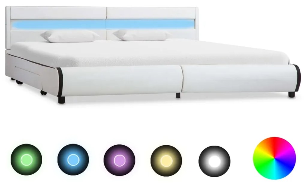284971 vidaXL Rám postele s LED světlem bílý umělá kůže 180 x 200 cm
