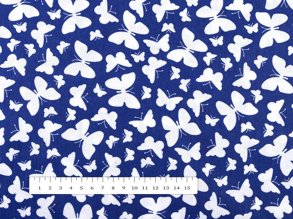 Biante Bavlněné ložní povlečení Sandra SA-376 Bílí motýlci na modrém Prodloužené 140x220 a 70x90 cm