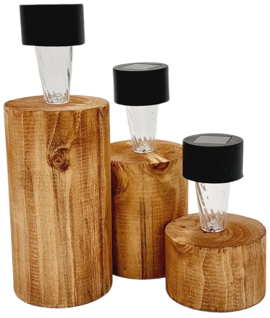 Dekorace Dřevo výrobky Set 3 ks LED solárních lamp dřevo/plast 11/BB
