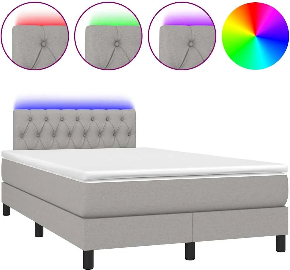 Box spring postel s matrací a LED světle šedá 120x200 cm textil 3133381