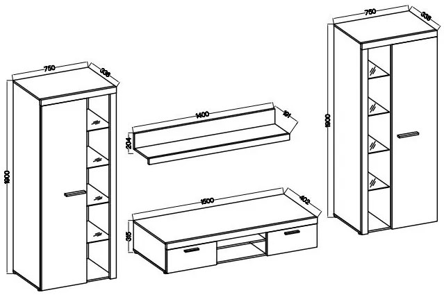FALCO Obývací stěna Rumba XL dub sonoma