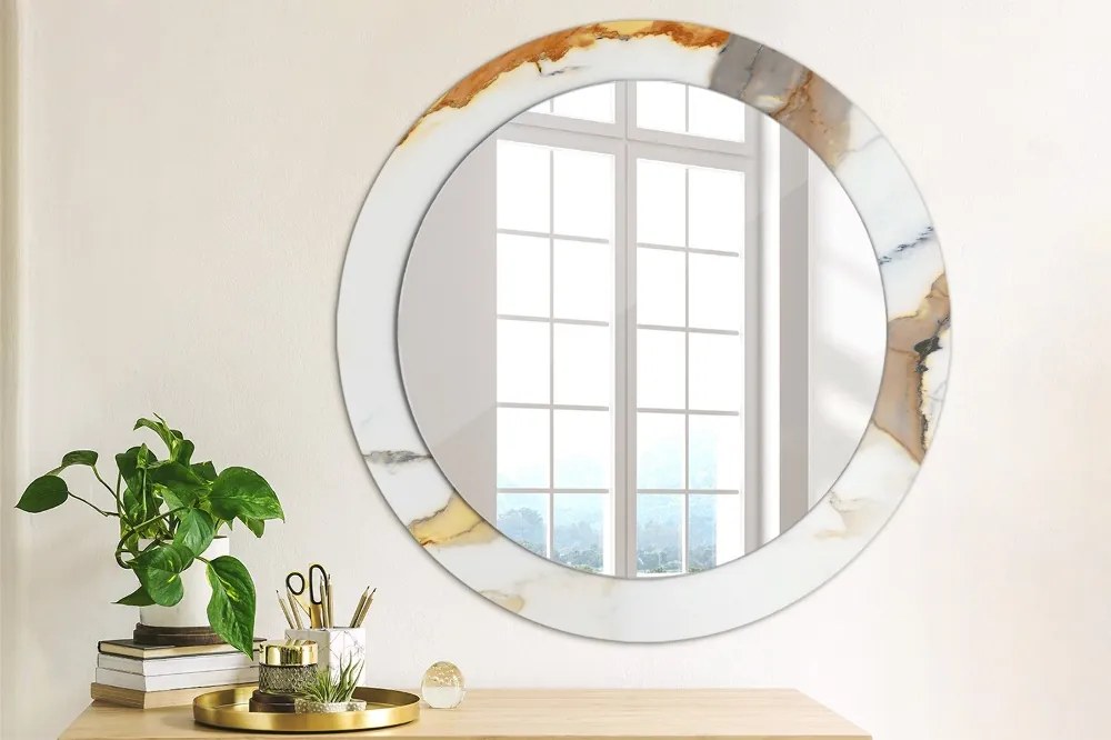 Kulaté dekorativní zrcadlo Bílý mramor fi 70 cm