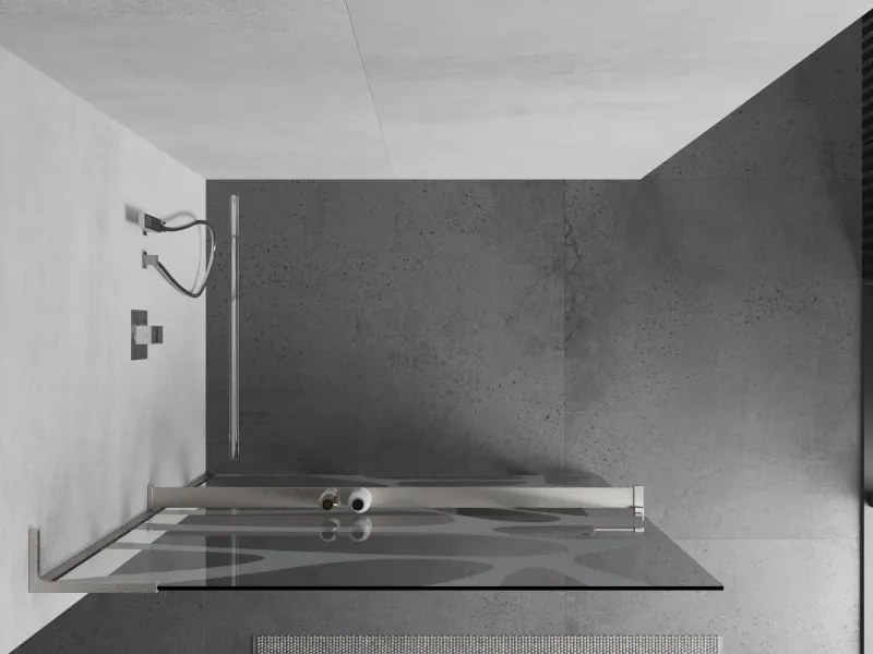Mexen Kioto+ L, sprchová zástěna Walk-In s poličkou a věšákem 70 x 200 cm, 8mm čiré sklo bílý vzor, broušená ocel profil, 800-070-123-97-97