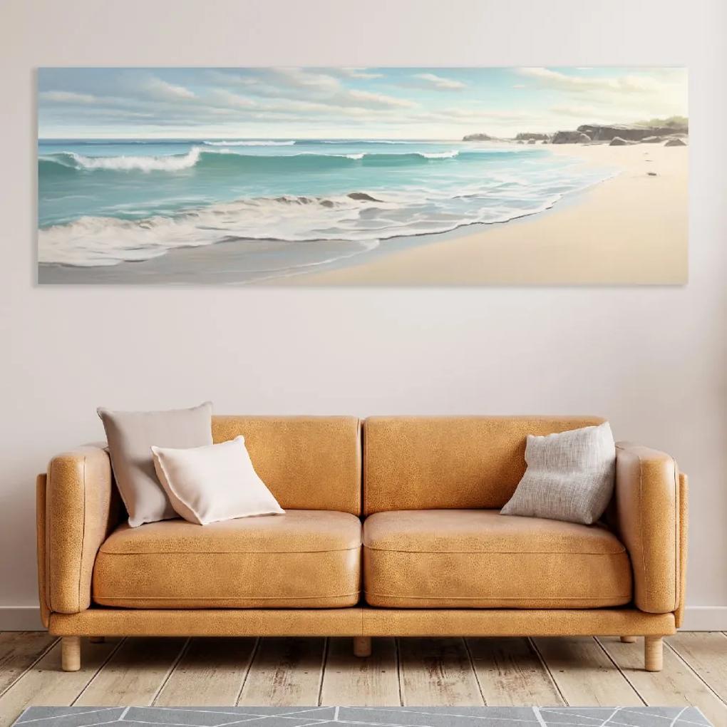 Obraz na plátně - Nádherná pláž s bílým pískem a tyrkysovou vodou FeelHappy.cz Velikost obrazu: 180 x 60 cm