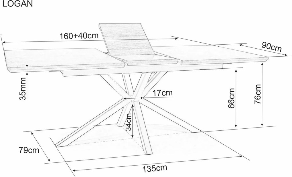 Rozkládací jídelní stůl Logan 160/200 cm keramika bílý mramor/černý