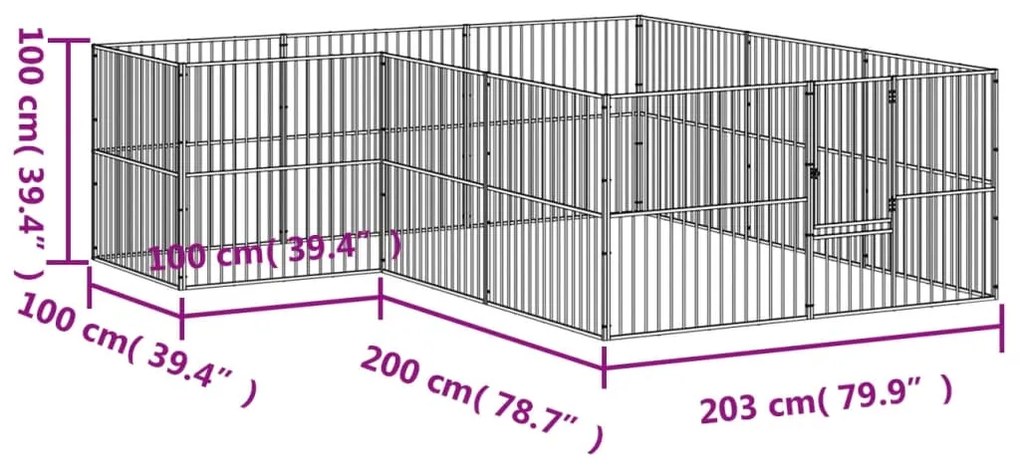 Ohrádka pro psy 12 panelů černá pozinkovaná ocel