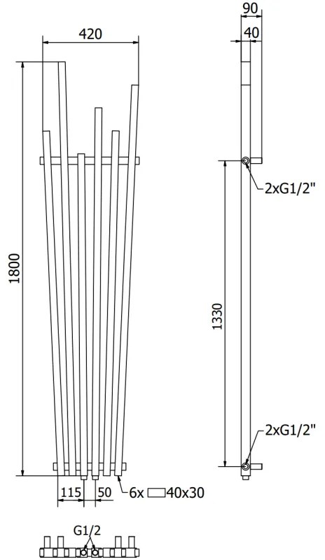 Mexen Omaha designový radiátor 1800 x 420 mm, 655 W, Bílá - W208-1800-420-00-20