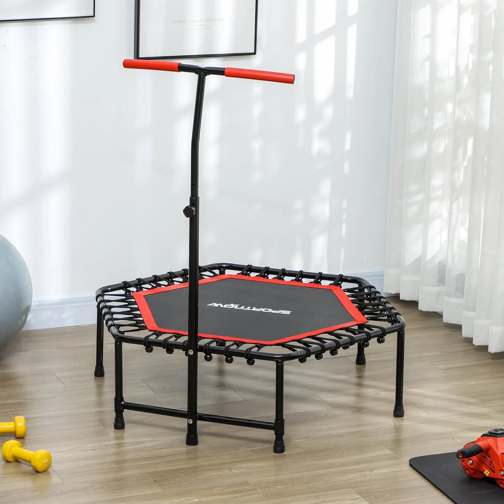 SPORTNOW Fitness Trampolína 114x114x132 cm, Elastická Postel, Fitness s Nastavitelným 3úrovňovým Řídítkem, Ocelový Rám pro Cvičení nohou a Těla Doma,…