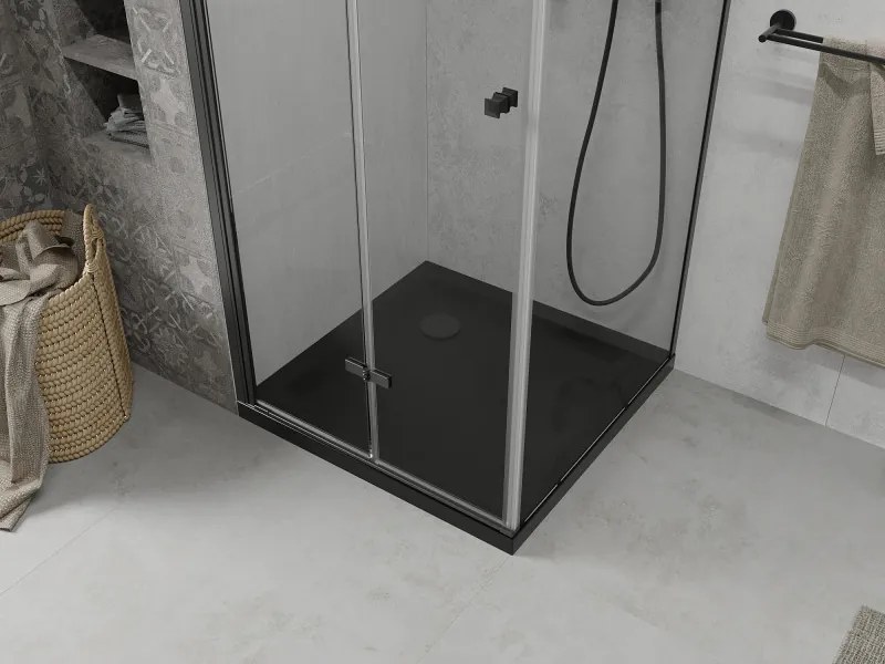 Mexen Lima, sprchový kout 90 (dveře) x 90 (stěna) cm, 6mm čiré sklo, černý profil + SLIM černá sprchová vanička 5cm s černým sifonem, 856-090-090-70-00-4070B
