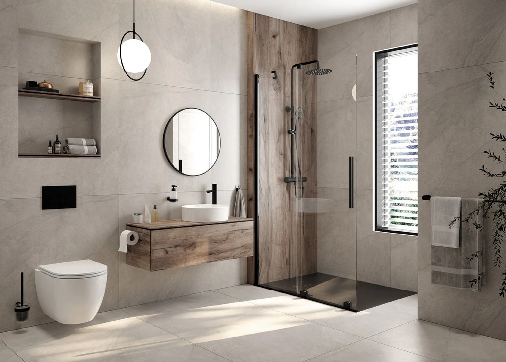 Deante Sprchová zástěna Walk-in Prizma, posuvná - KTJ N32R 120 cm, černá - bez vaničky