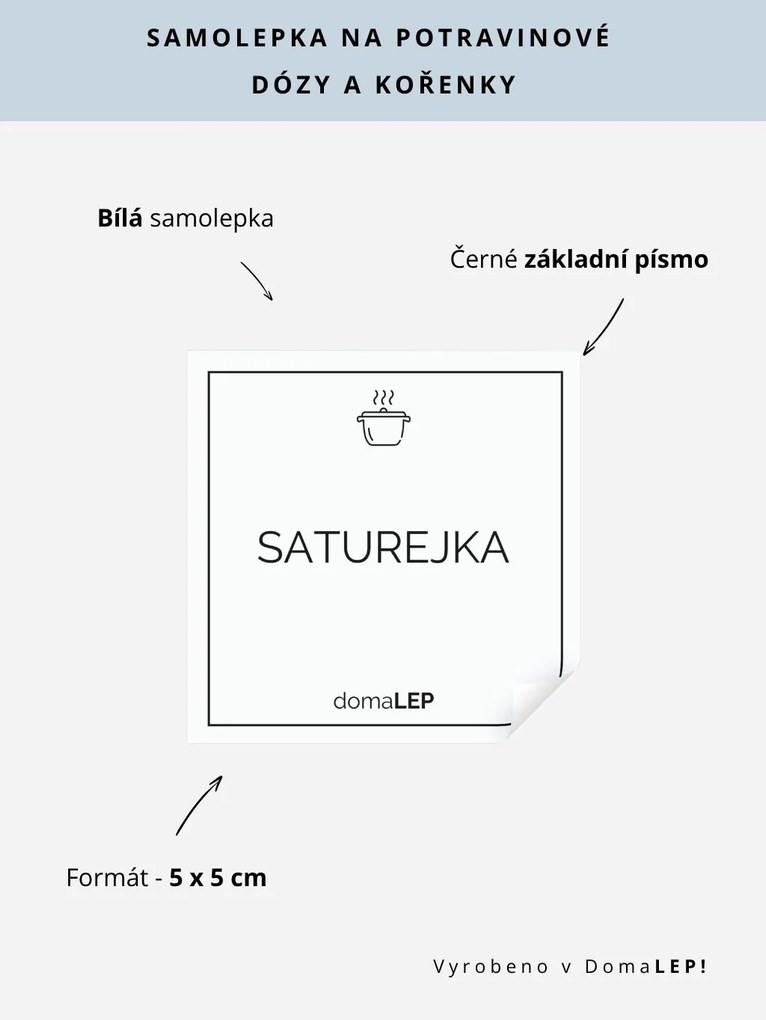 Samolepka na kořenky SATUREJKA bílá 5 × 5 cm základní písmo