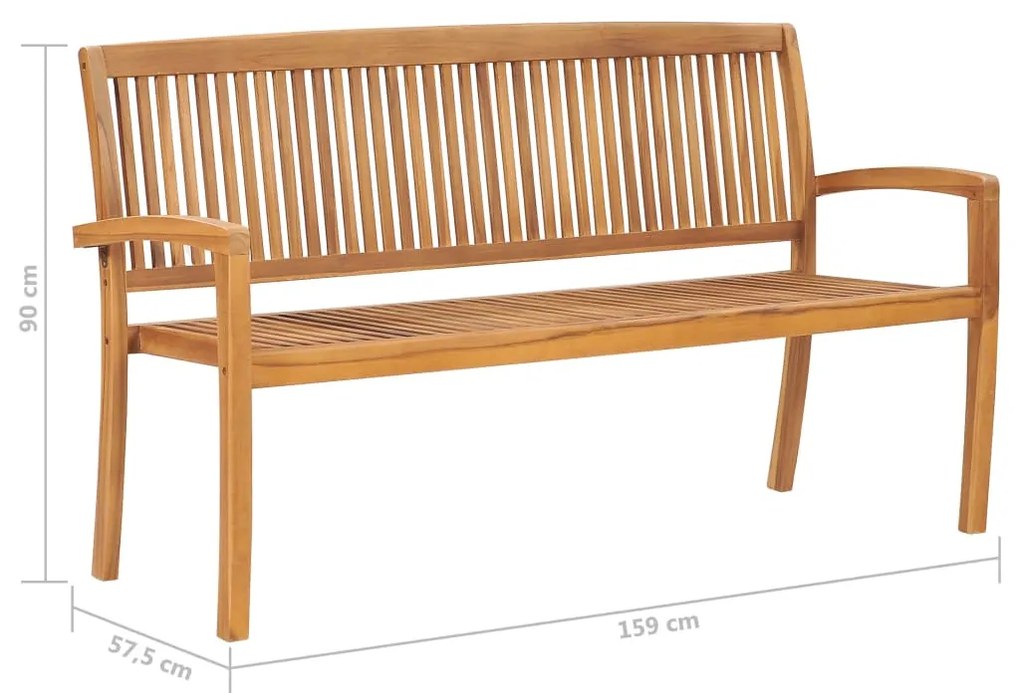 Stohovatelná zahradní lavice s poduškou 159 cm masivní teak,  3063308